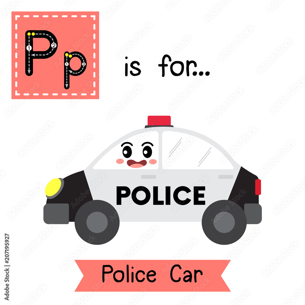 Letter P cute children colorful transportations ABC alphabet tracing ...