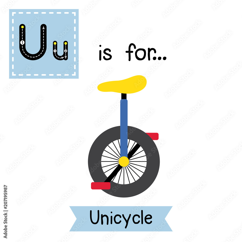 Letter U cute children colorful transportations ABC alphabet tracing ...
