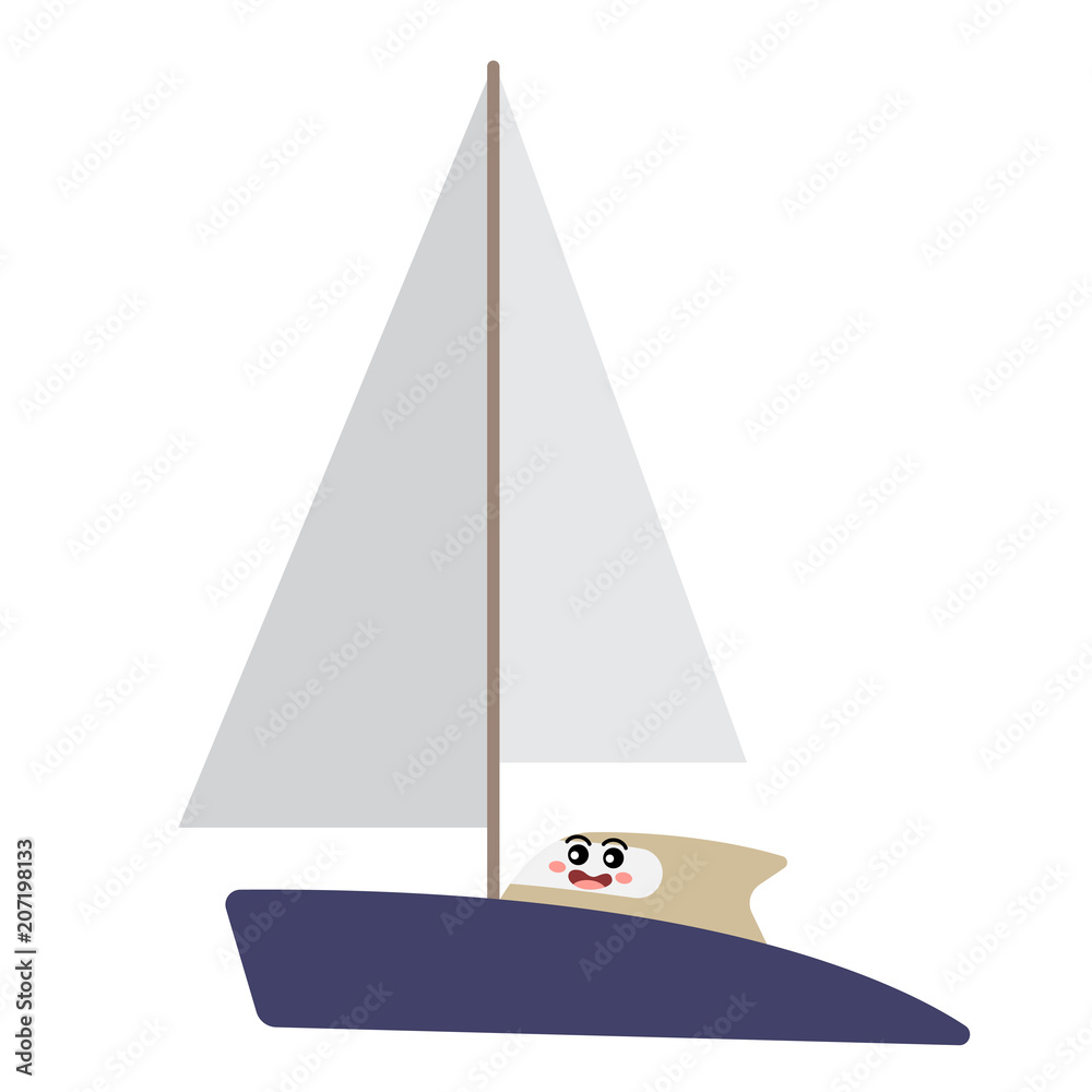Catamaran transportation cartoon character side view isolated on white ...