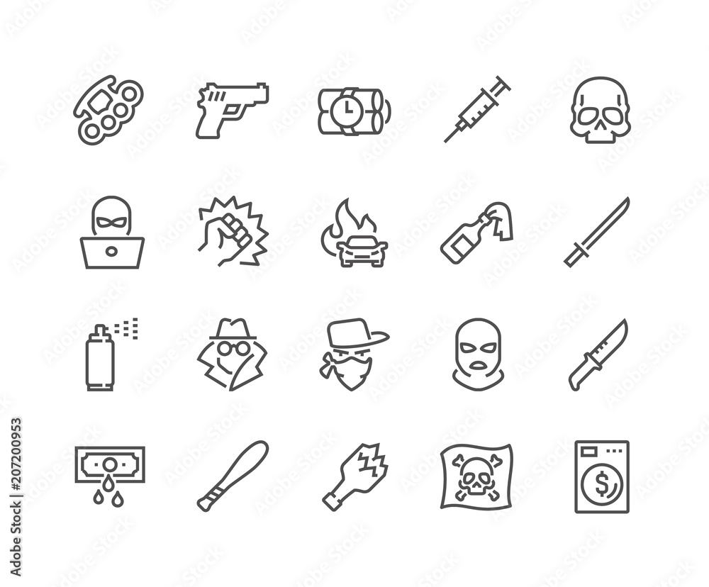 Vetor de Simple Set of Crime Related Vector Line Icons. Contains such ...