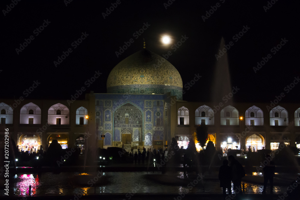 Sheikh Lotfallah Mosque in Isfahan, Iran by night. Stock Photo | Adobe ...