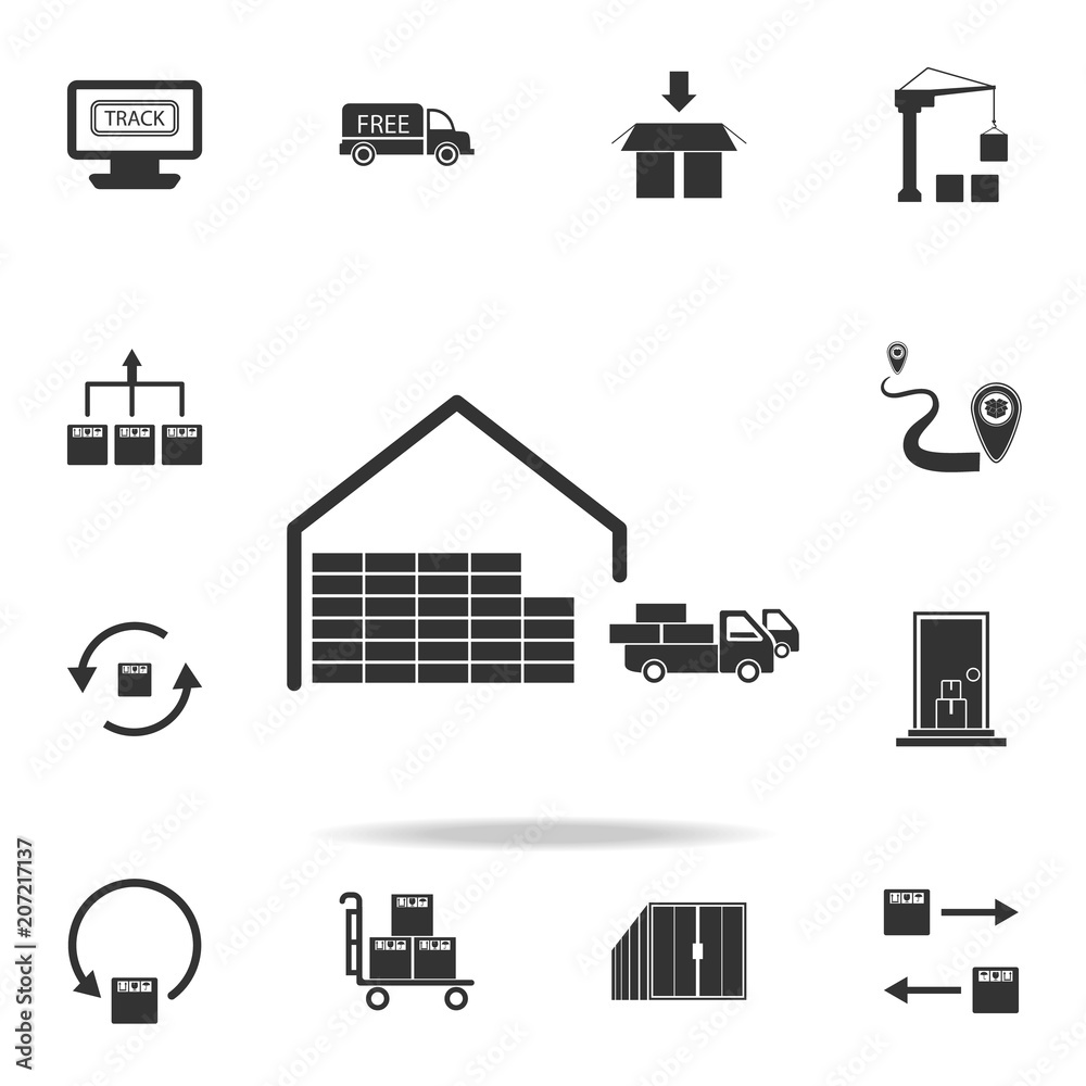 Departure of cars from a warehouse icon. Detailed set of logistic icons ...