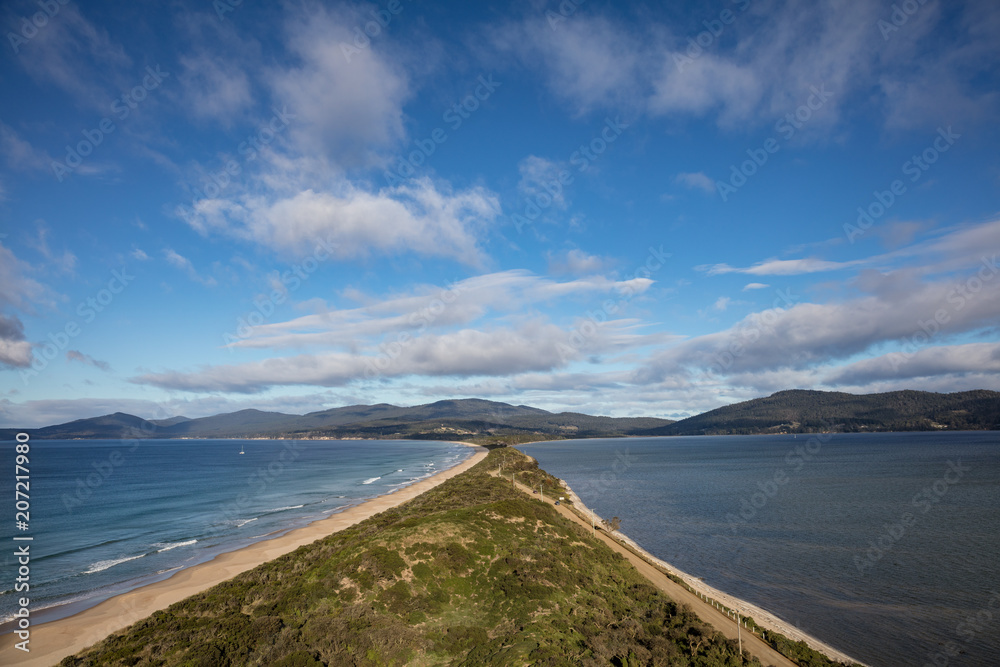 The spit lookout of the Bruny Island Neck view which shows the isthmus ...