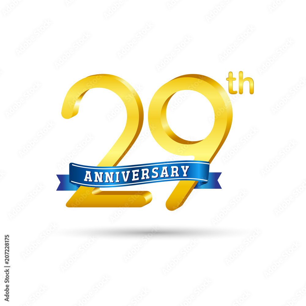 29th golden Anniversary logo with blue ribbon isolated on white ...