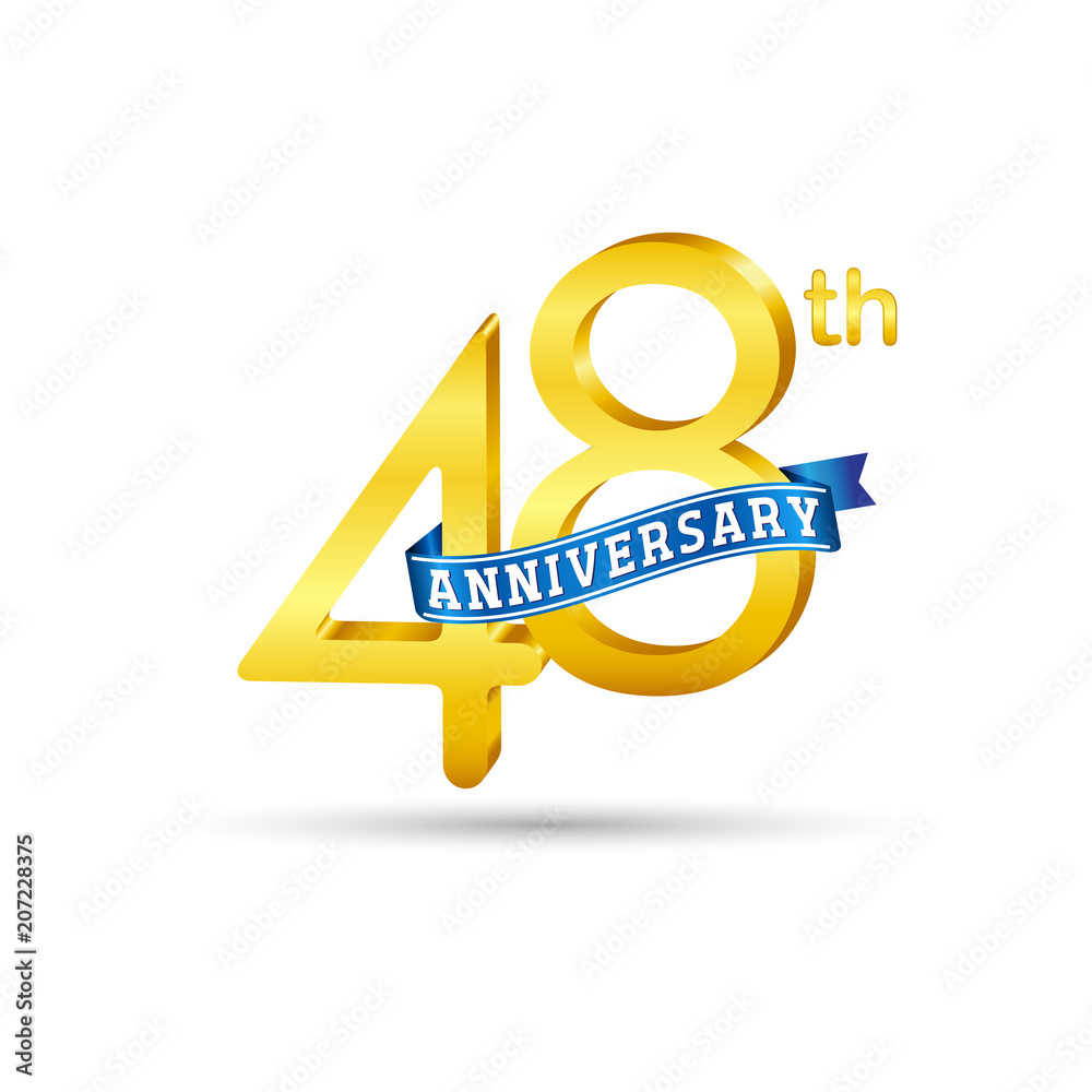 48th golden Anniversary logo with blue ribbon isolated on white ...
