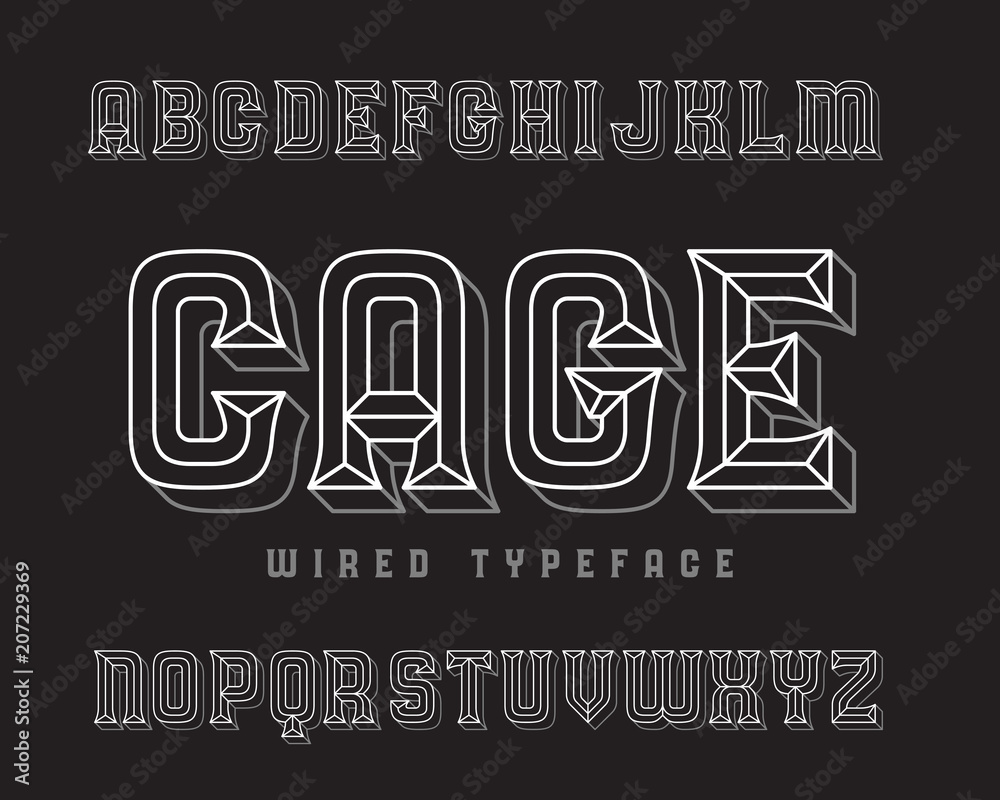 Wired typeface made of thin lines named "Cage" Stock Vector | Adobe Stock