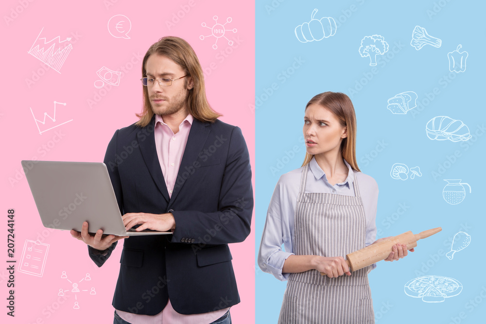 Gender inequality. Young housewife suffering from gender inequality and ...