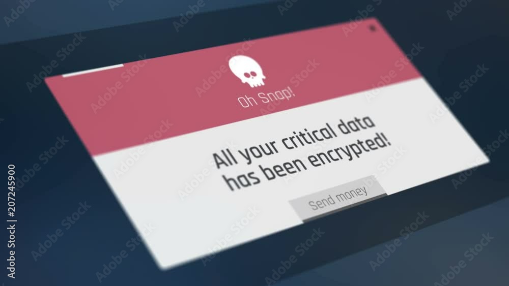 Alert message, your critical data has been encrypted text on screen ...