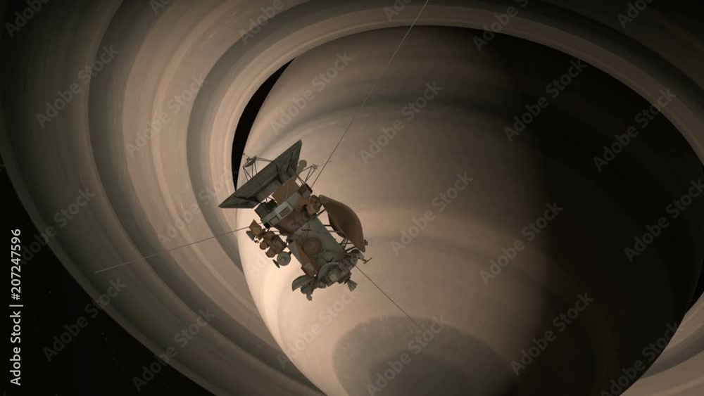 Stockvideon Satellite Cassini is approaching Saturn. Cassini Huygens is ...
