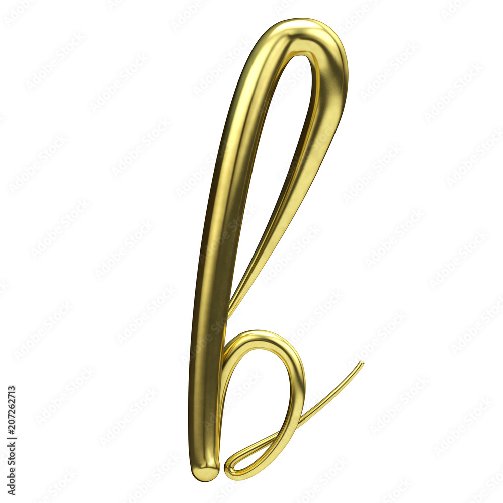 Letter B gold handwritten script font. 3D Rendering Stock Illustration ...