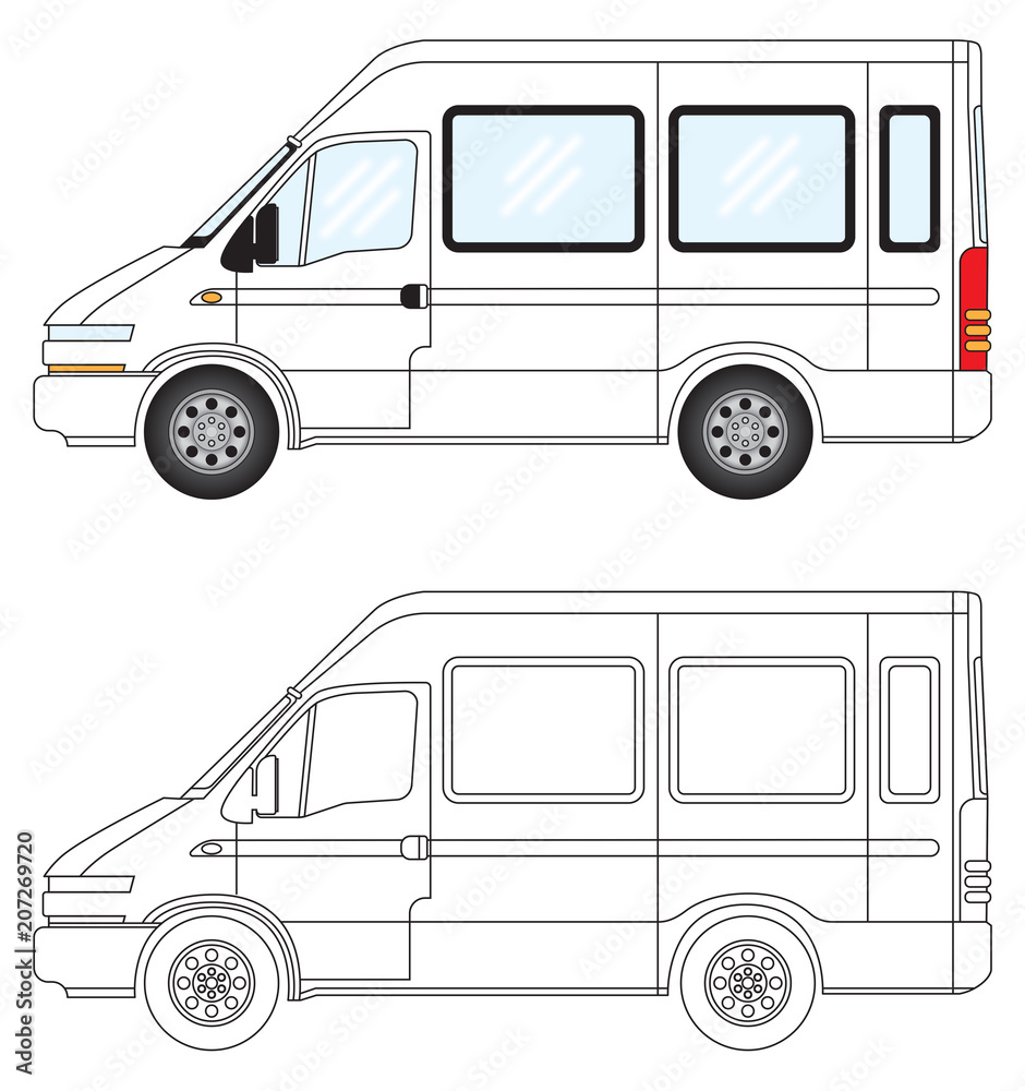 Side view vector illustration of a camper van in colour and outline ...