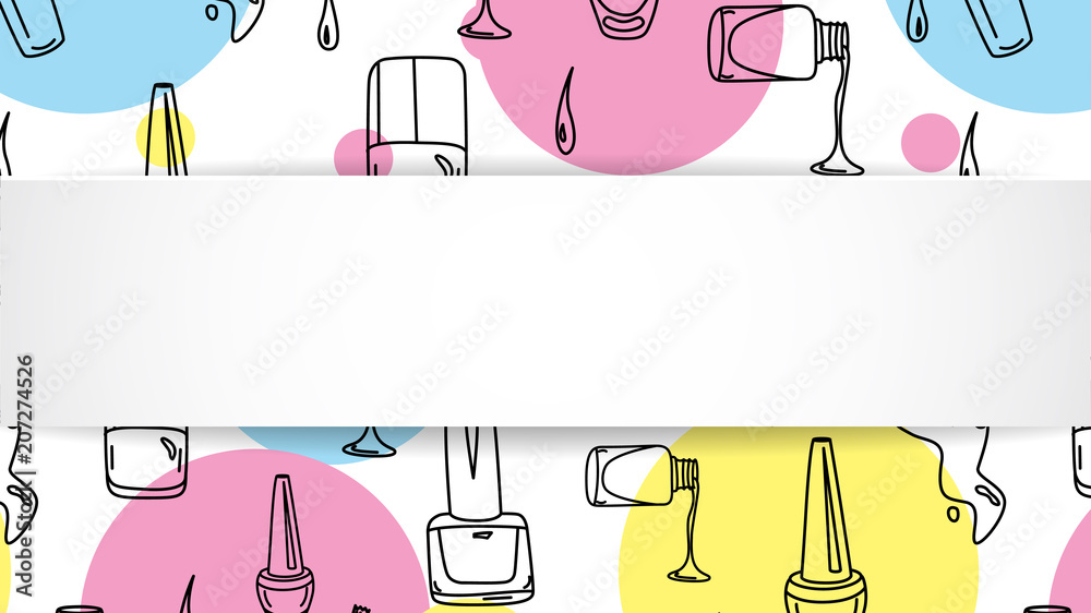 Nail banner with doodle manicure pattern. Hand drawn polish and varnish ...