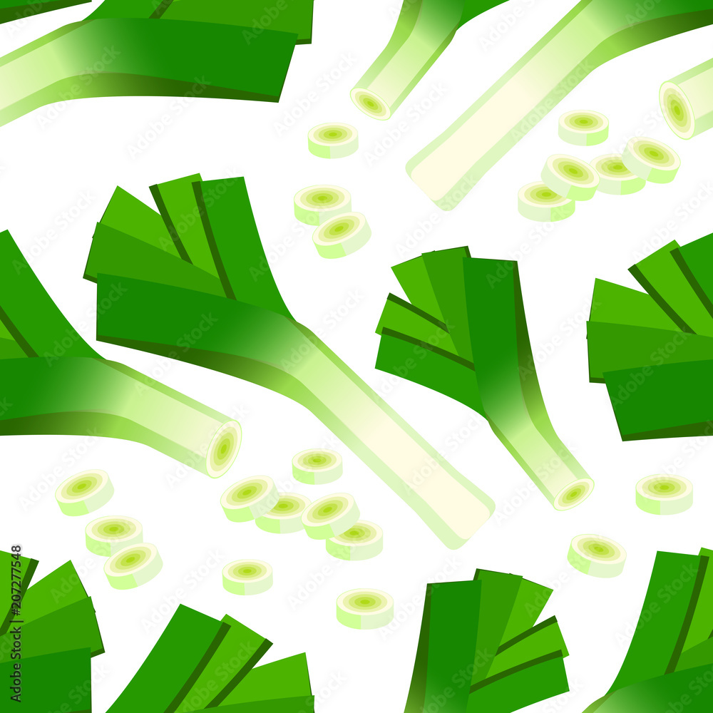 Seamless background. Leek, whole and sliced. Vector illustration ...