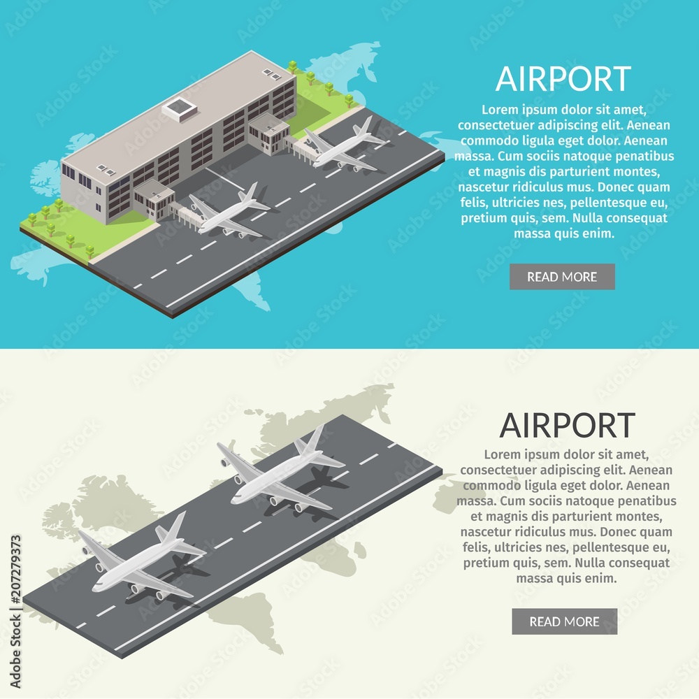 Isometric low poly airport terminal. International arrival departures ...