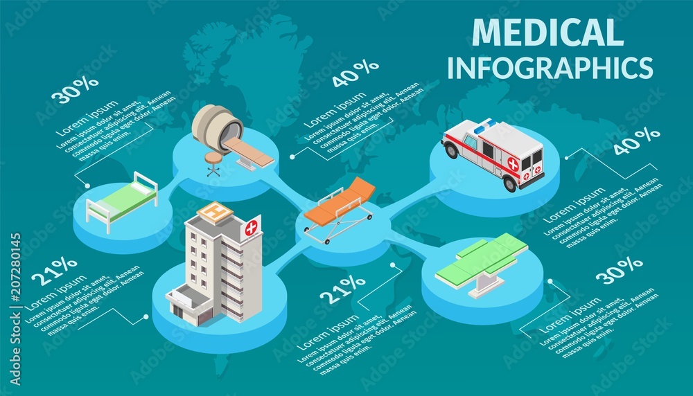 Vector isometric infographic low poly illustration city medical center ...
