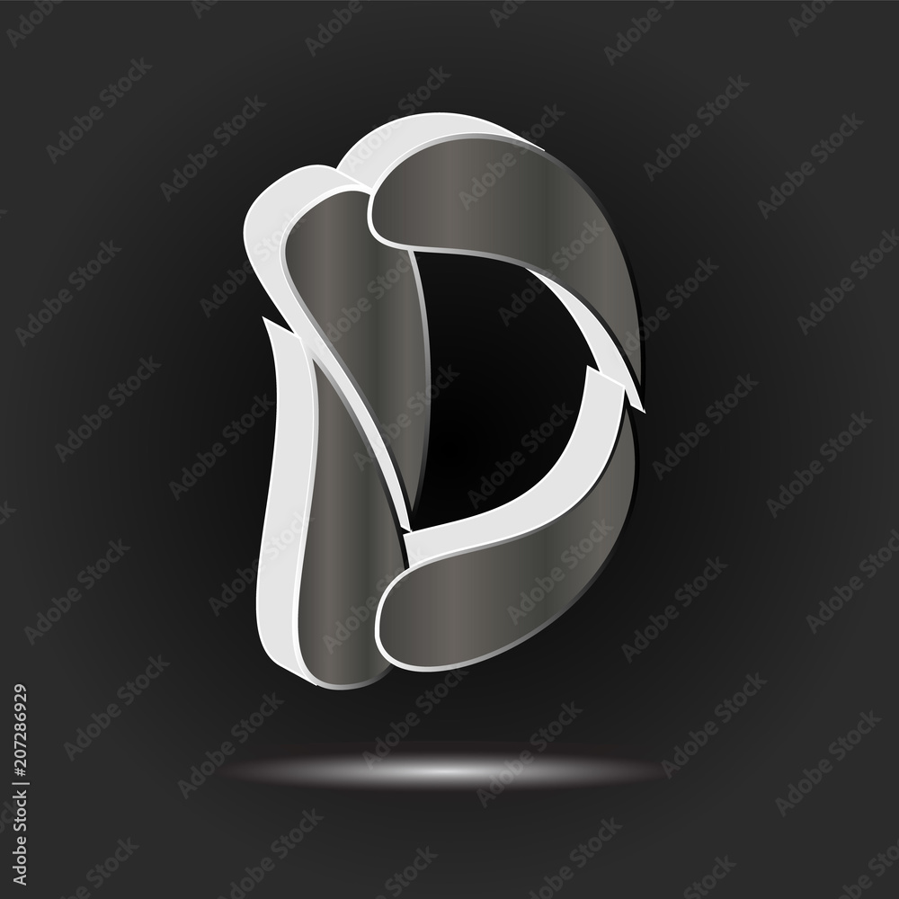 3D stylized letter D suspended in air - creative logotype design in ...