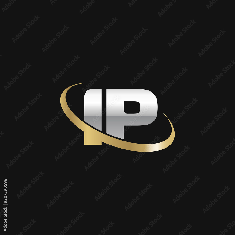 Initial letter IP, overlapping swoosh ring logo, silver gold color on ...