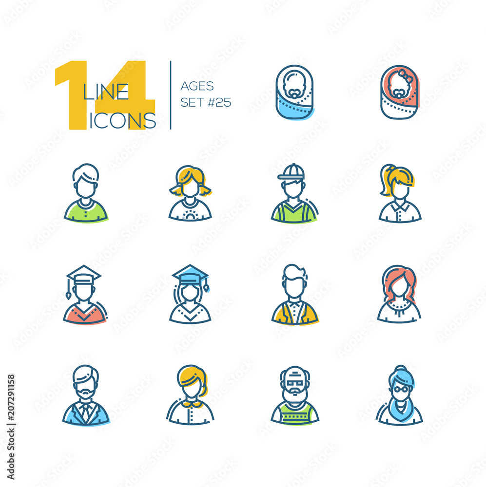 Ages - set of line design style icons Stock Vector | Adobe Stock