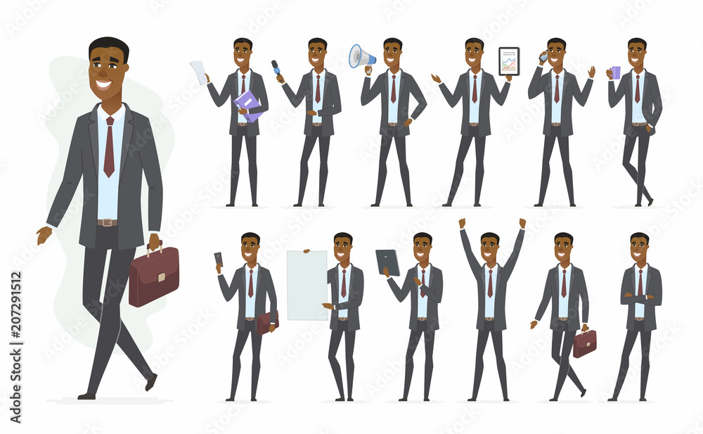 African businessman - vector cartoon people character set Stock Vector ...