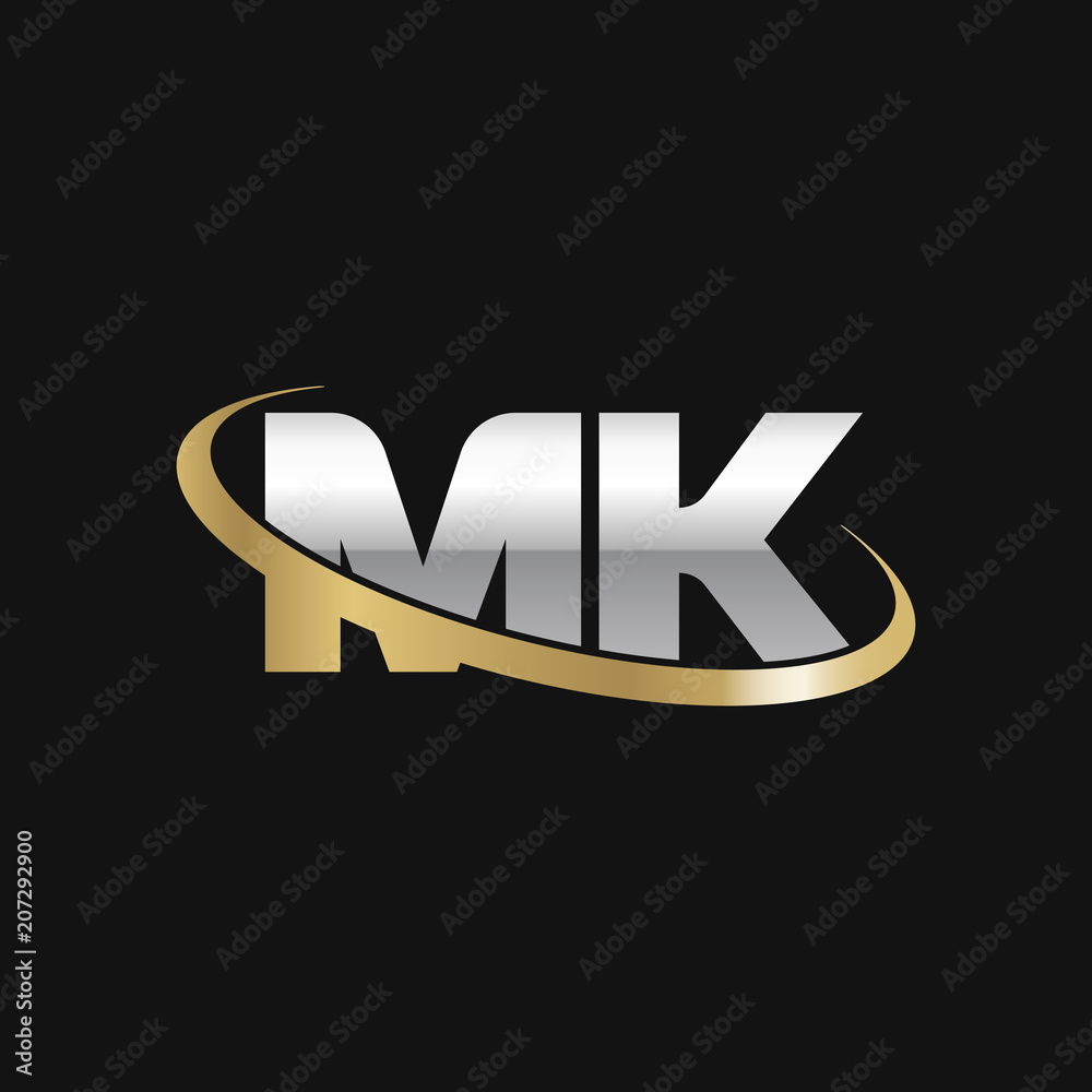 Initial letter MK, overlapping swoosh ring logo, silver gold color on ...