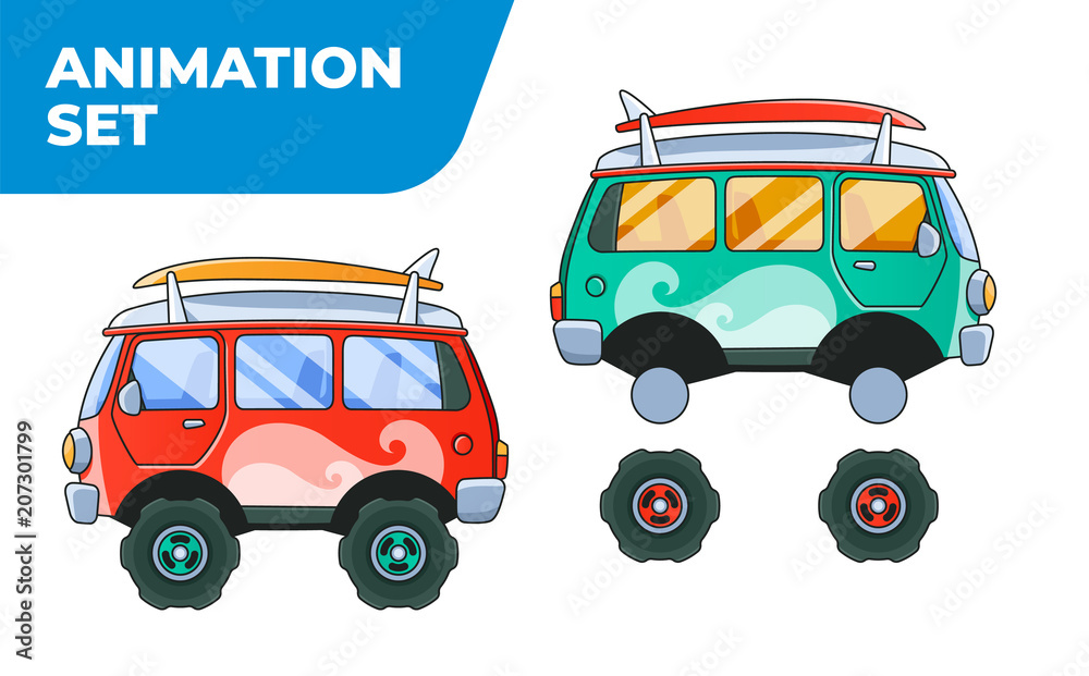 Vintage Red Bus Side View. Layered Animation Set. Stock Vector | Adobe ...