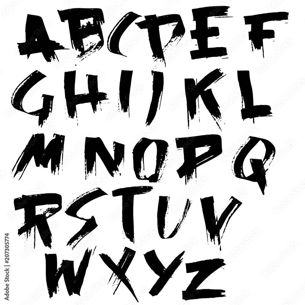 Grunge distress font. Modern dry brush ink letters. Handwritten ...