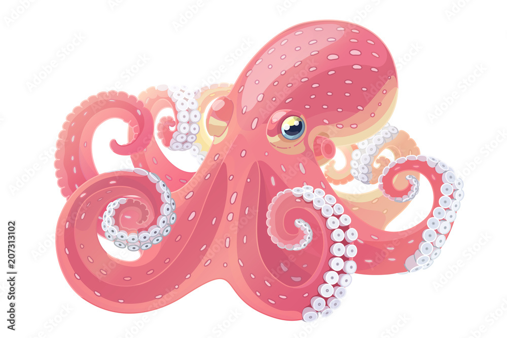 vector cartoon red octopus isolated on white background 2 Stock Vector ...