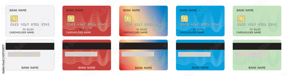 Vector realistic credit card front and back side view mock up. White ...