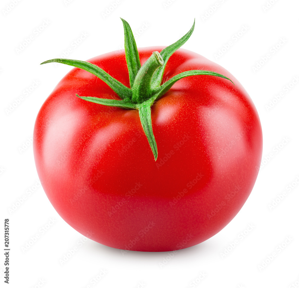 Tomato isolated. Tomato on white. With clipping path. Full depth of ...