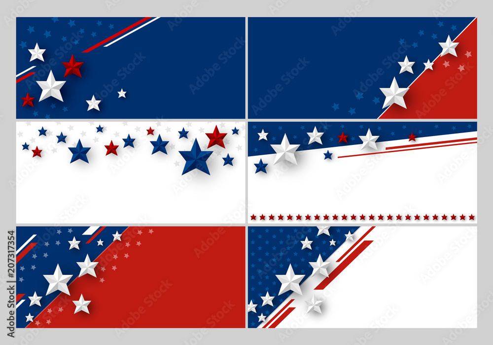 Set of USA banner abstract background design of american flag with copy ...