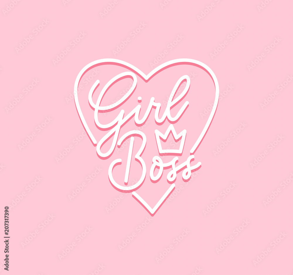 Girl boss Vector poster with lettering inscription, crown and heart ...