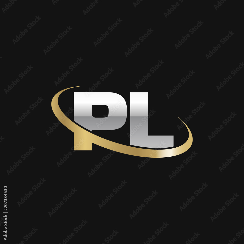Initial letter PL, overlapping swoosh ring logo, silver gold color on ...