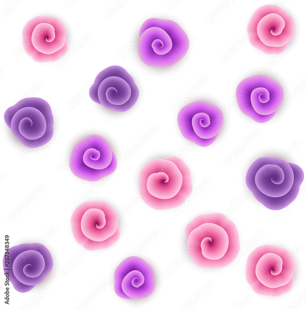 Continuous Paper Craft Spiral Watercolor Cartoon Roses Pattern ...