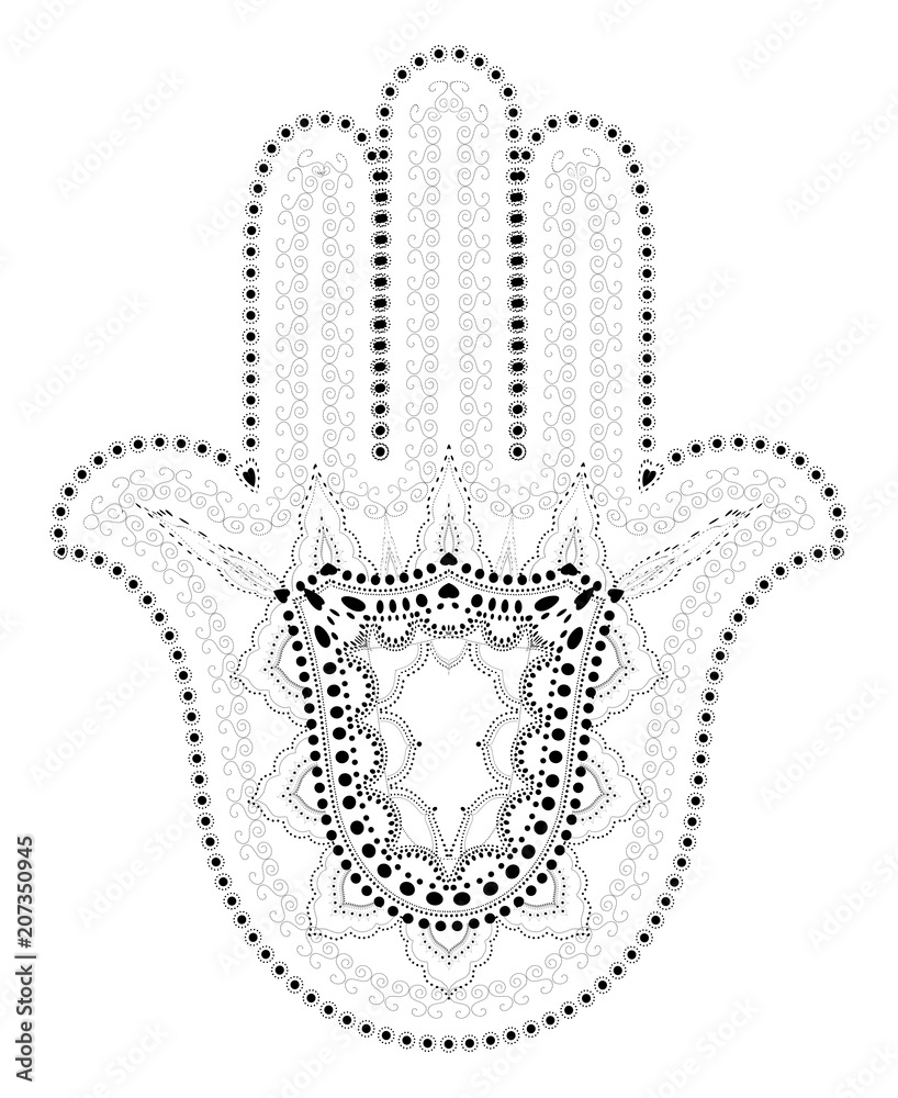 Muslim Filigree Dotted Ornament - Vector Hamsa Hand Symbol - Hand of ...