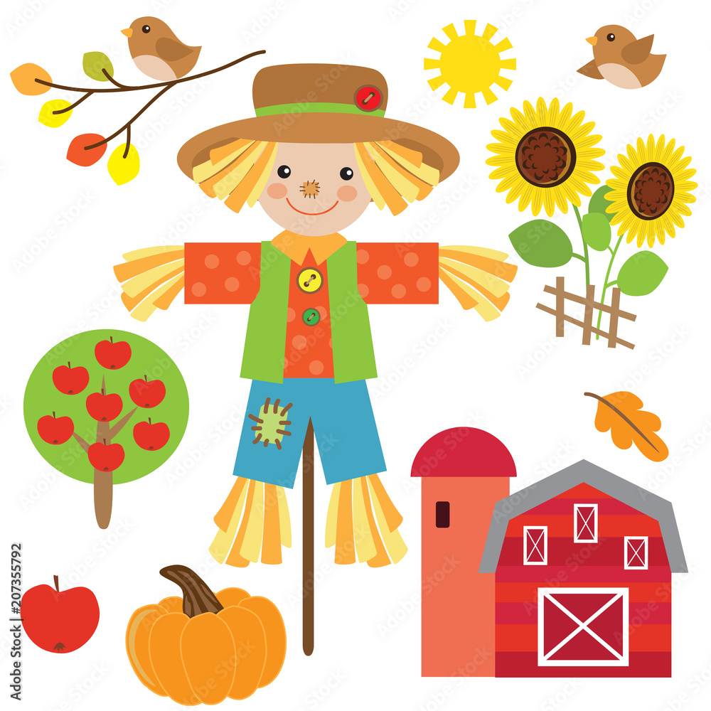 Cute scarecrow vector cartoon illustration Stock Vector | Adobe Stock