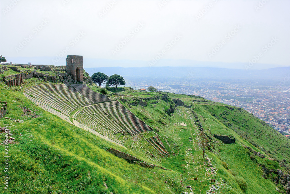 Ruin roman amphitheatre (amphitheater) in Pergamum (Pergamon), Turkey ...