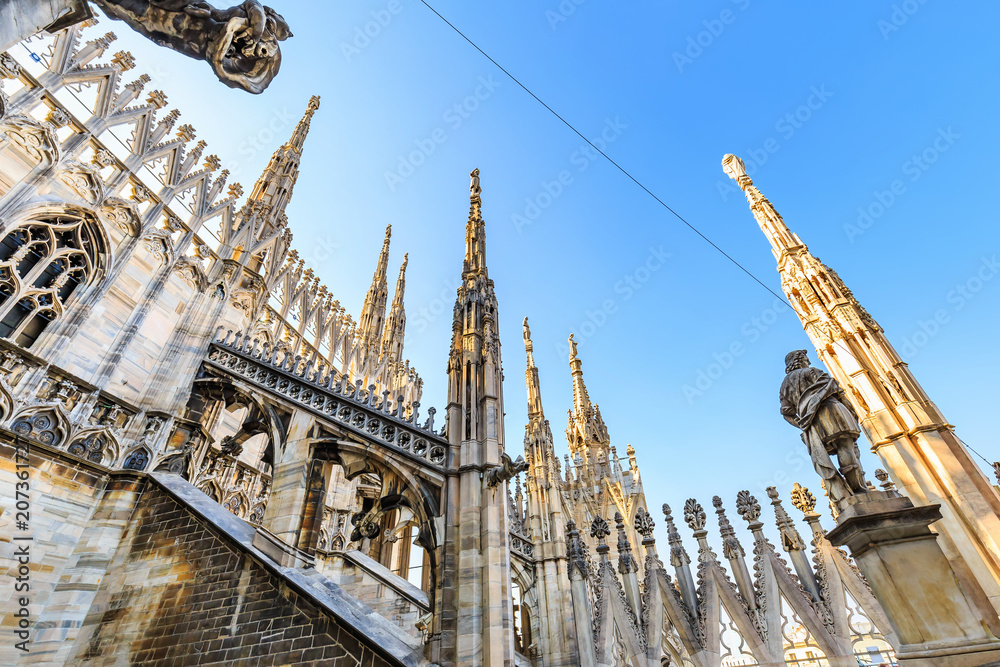 Gothic architecture and art on the roof of Duomo Stock Photo | Adobe Stock