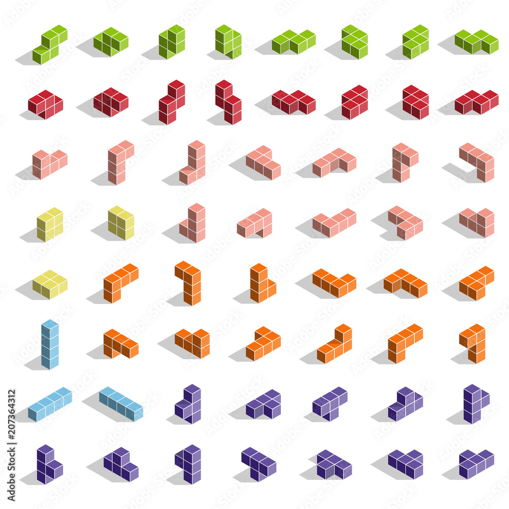Cubes for Tetris. Isometry. Isolated on white background. Vector illustration. Stock Vector ...