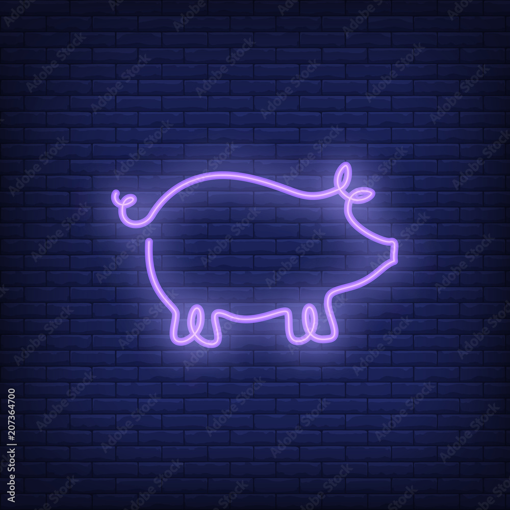 Pig shape neon sign template. Night bright advertisement. Vector ...
