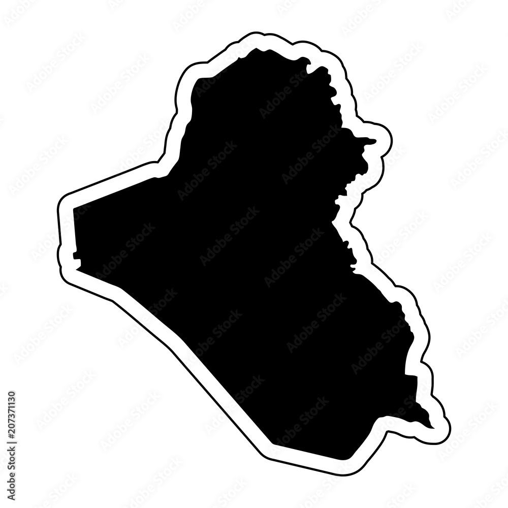 Black silhouette of the country Iraq with the contour line or frame ...