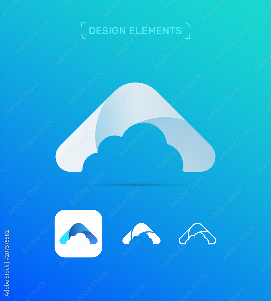 Cloud computing logo template. Triangle sign. Material design, origami ...