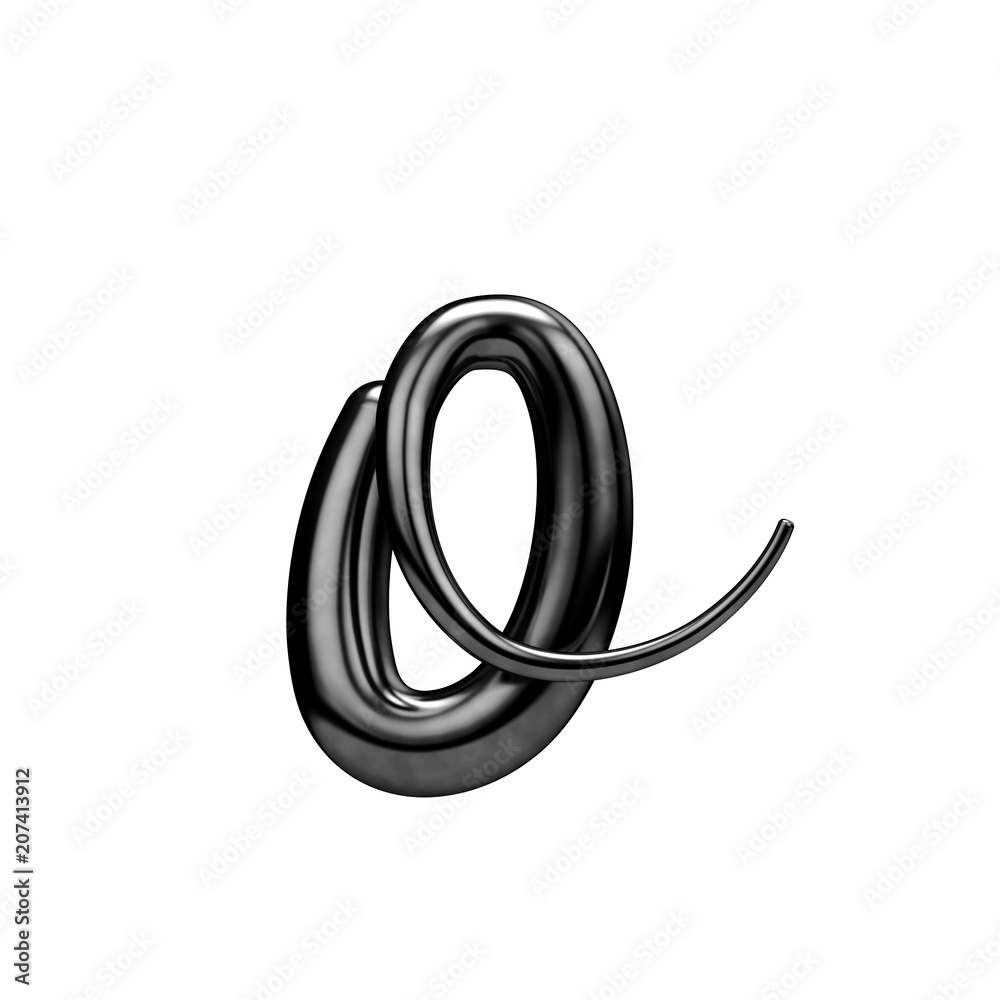 Letter O black handwritten script font. 3D Rendering Stock Illustration ...