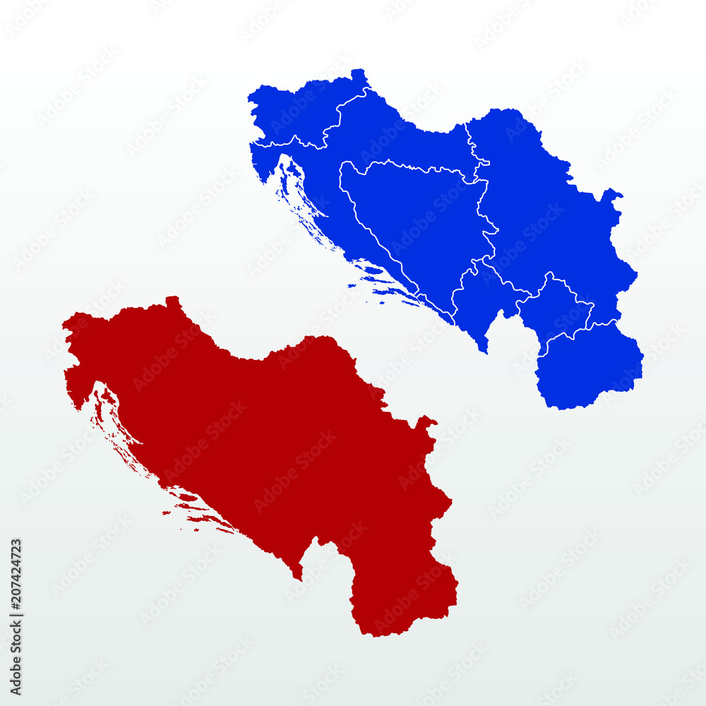 Blank and border separated map of Yugoslavia Stock Vector | Adobe Stock