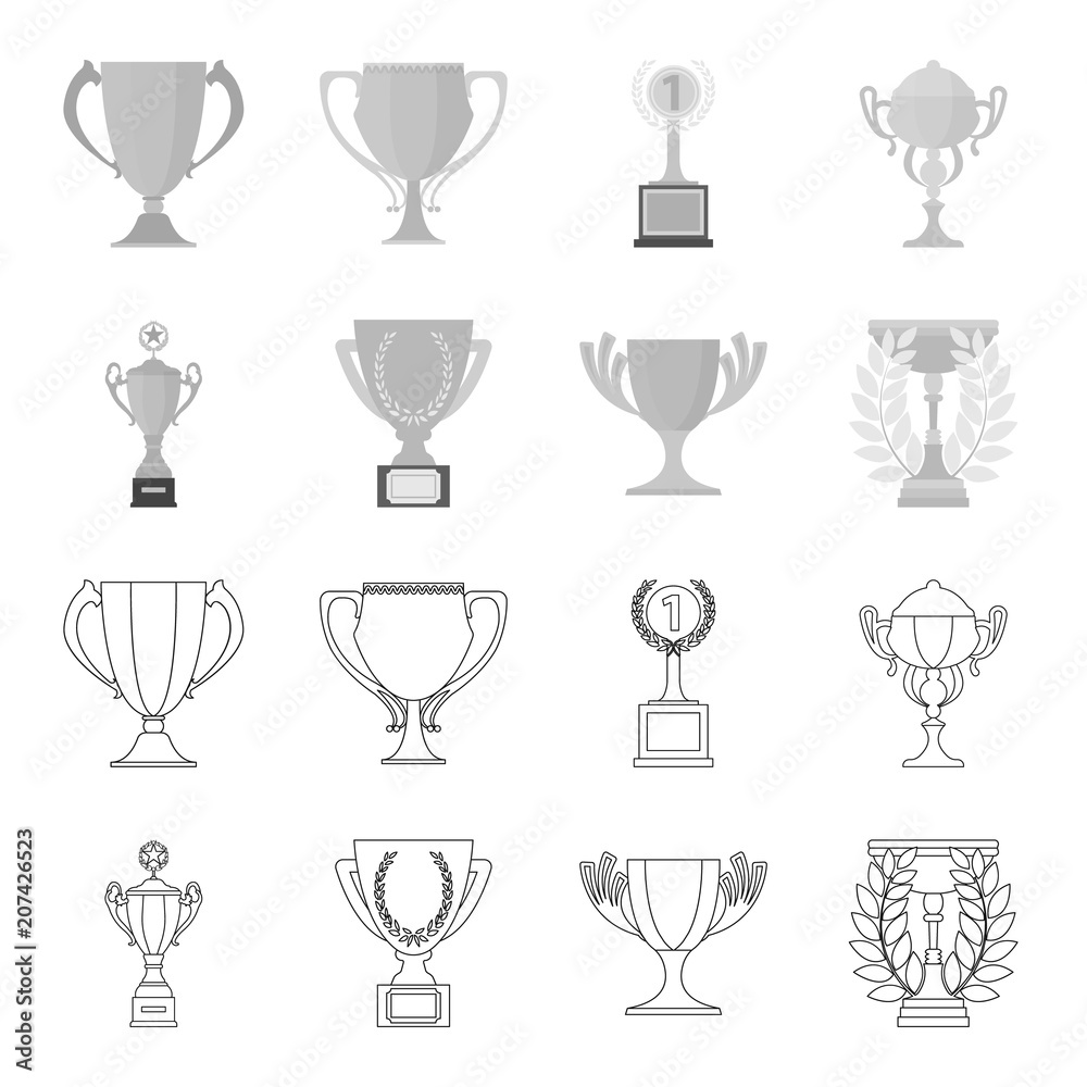 Gold Cup outline,monochrome icons in set collection for design. Winners ...