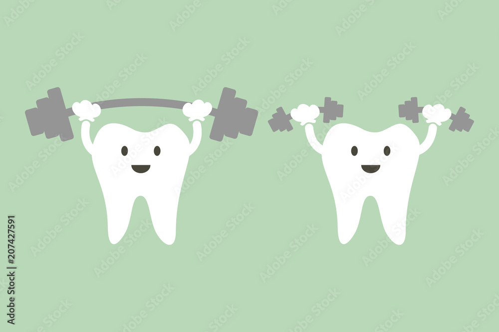 happy healthy white teeth are weightlifting, strong tooth concept Stock ...