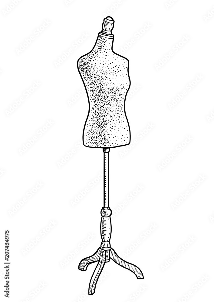 Female mannequin illustration, drawing, engraving, ink, line art ...