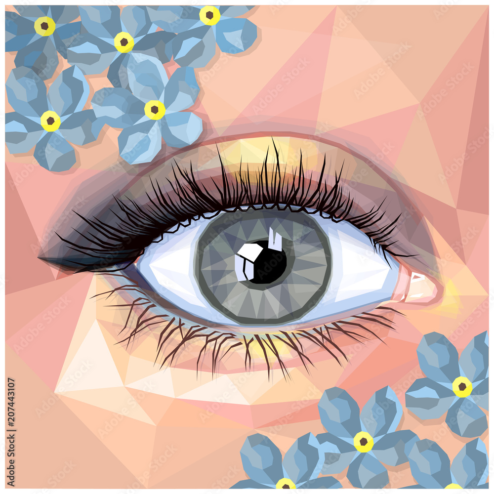 Human eye card colorful realistic low poly design. Vector illustration ...