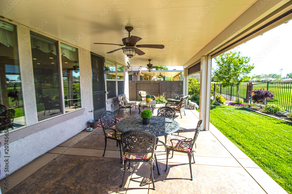 Modern Home Rear Yard Patio Stock Photo | Adobe Stock