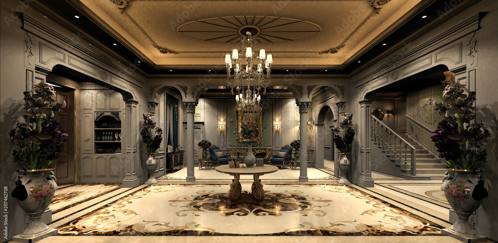 3d render vintage house interior Stock Illustration | Adobe Stock