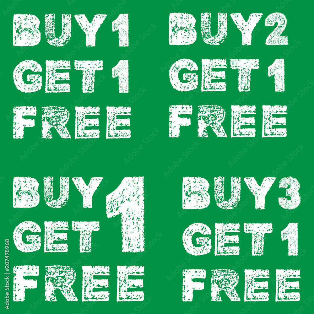 handwritten white bold chalk lettering buy 3 get 1 free, buy 2 get 1 ...